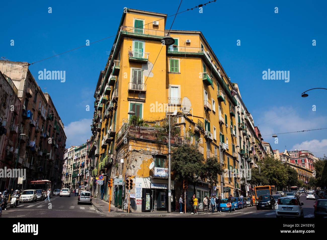 NAPLES, ITALY - APRIL, 2018: Beautiful facades of the antique buildings ...