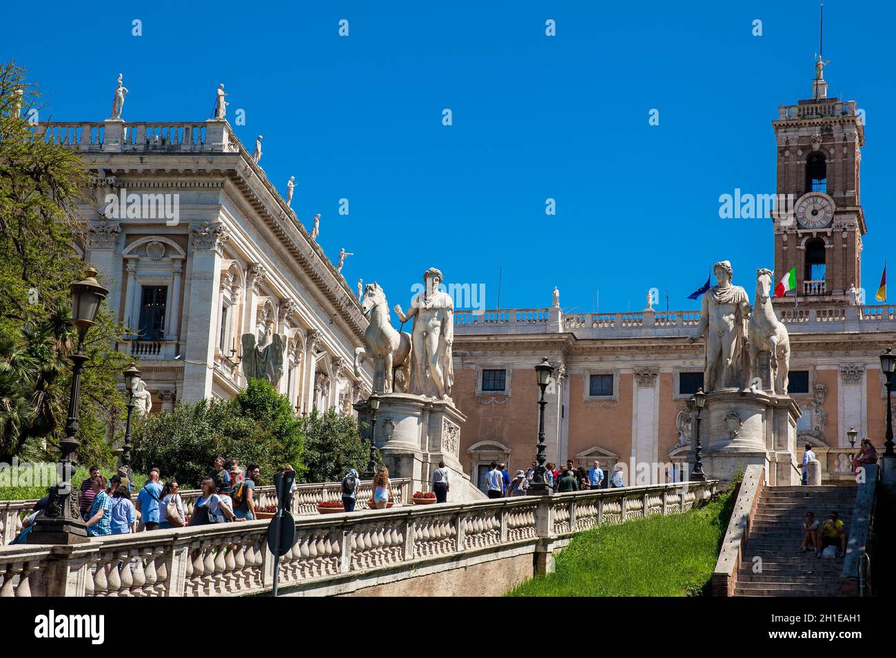 ROME, ITALY - APRIL, 2018: Tourists visiting the Capitoline Hill and ...