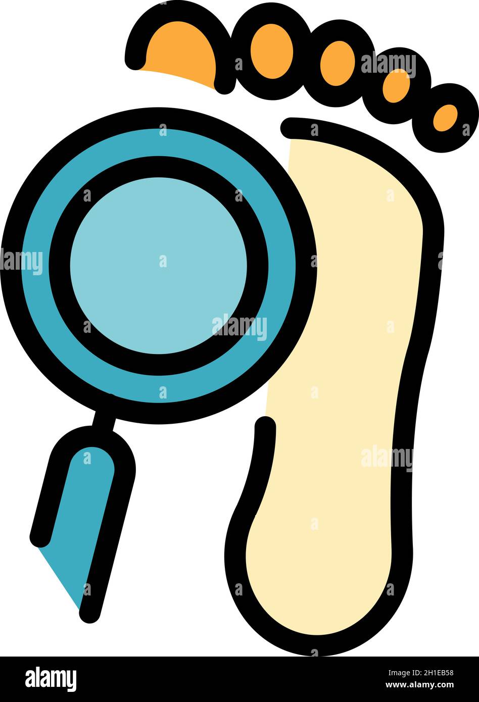 Foot print under magnifier icon. Outline foot print under magnifier ...