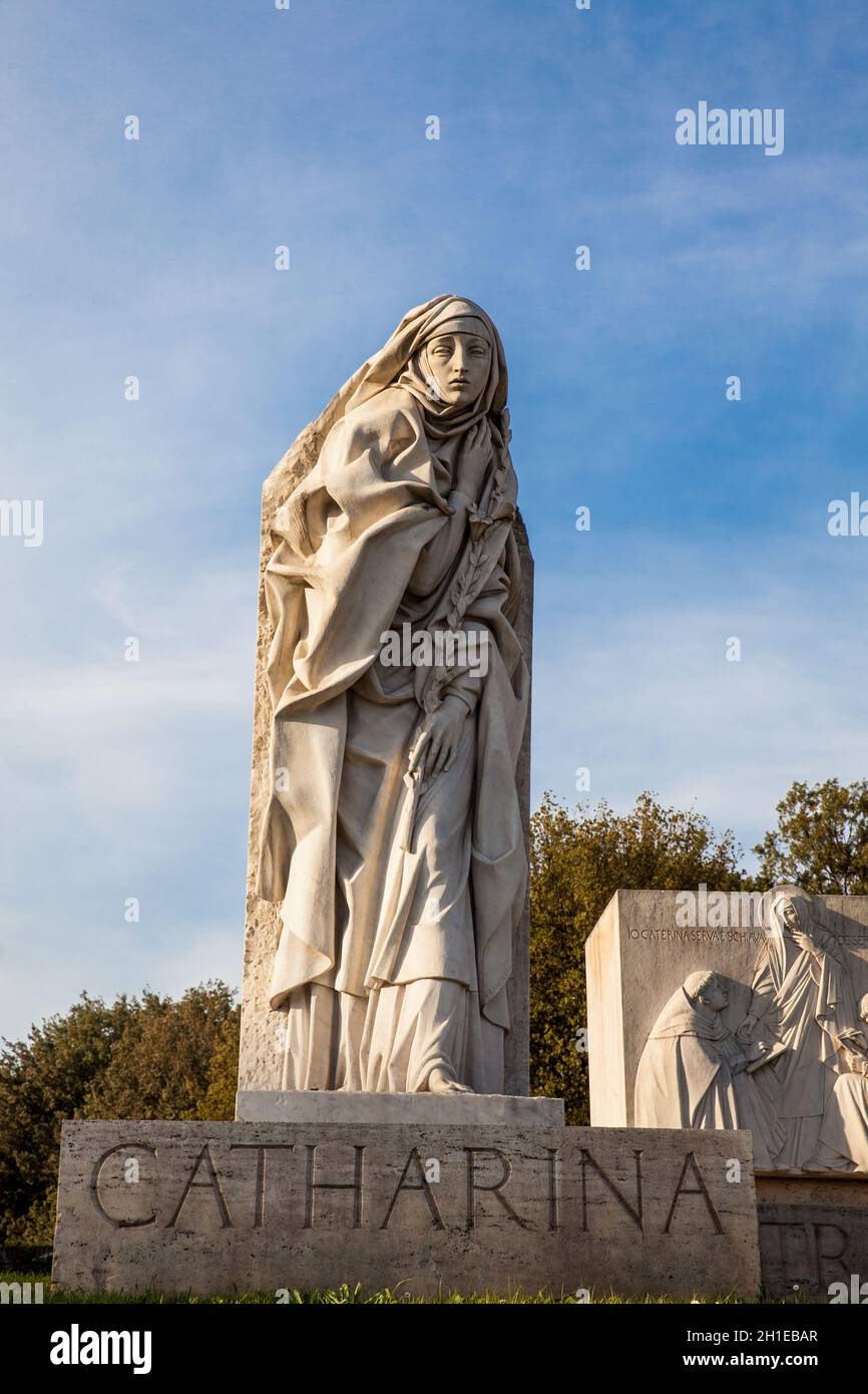 ROME, ITALY - APRIL, 2018: The Monument to Catherine of Siena at Castel ...