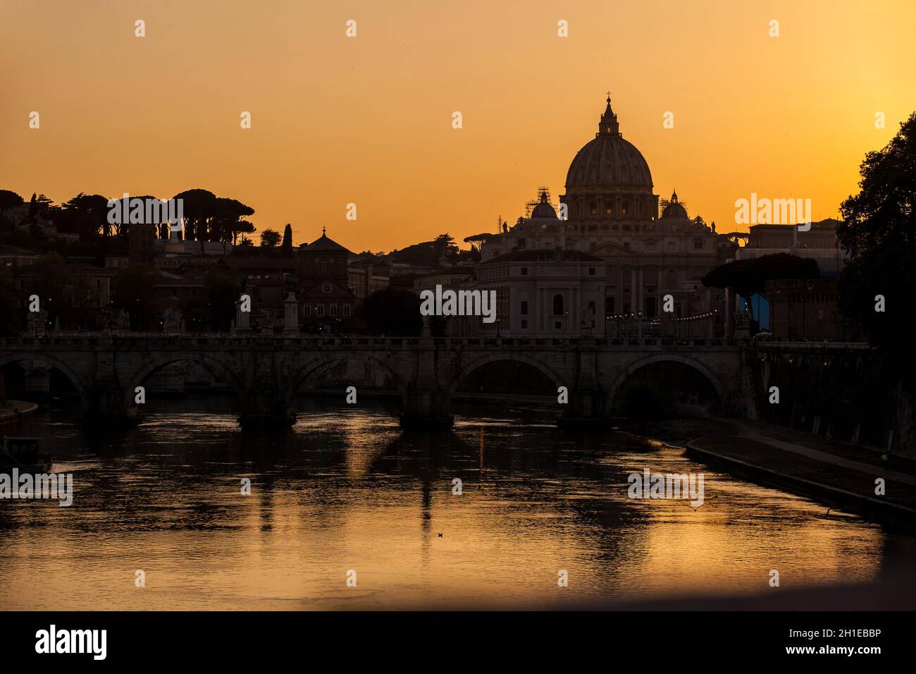 The sunset falls over the beautiful Constantinian Basilica of St. Peter ...