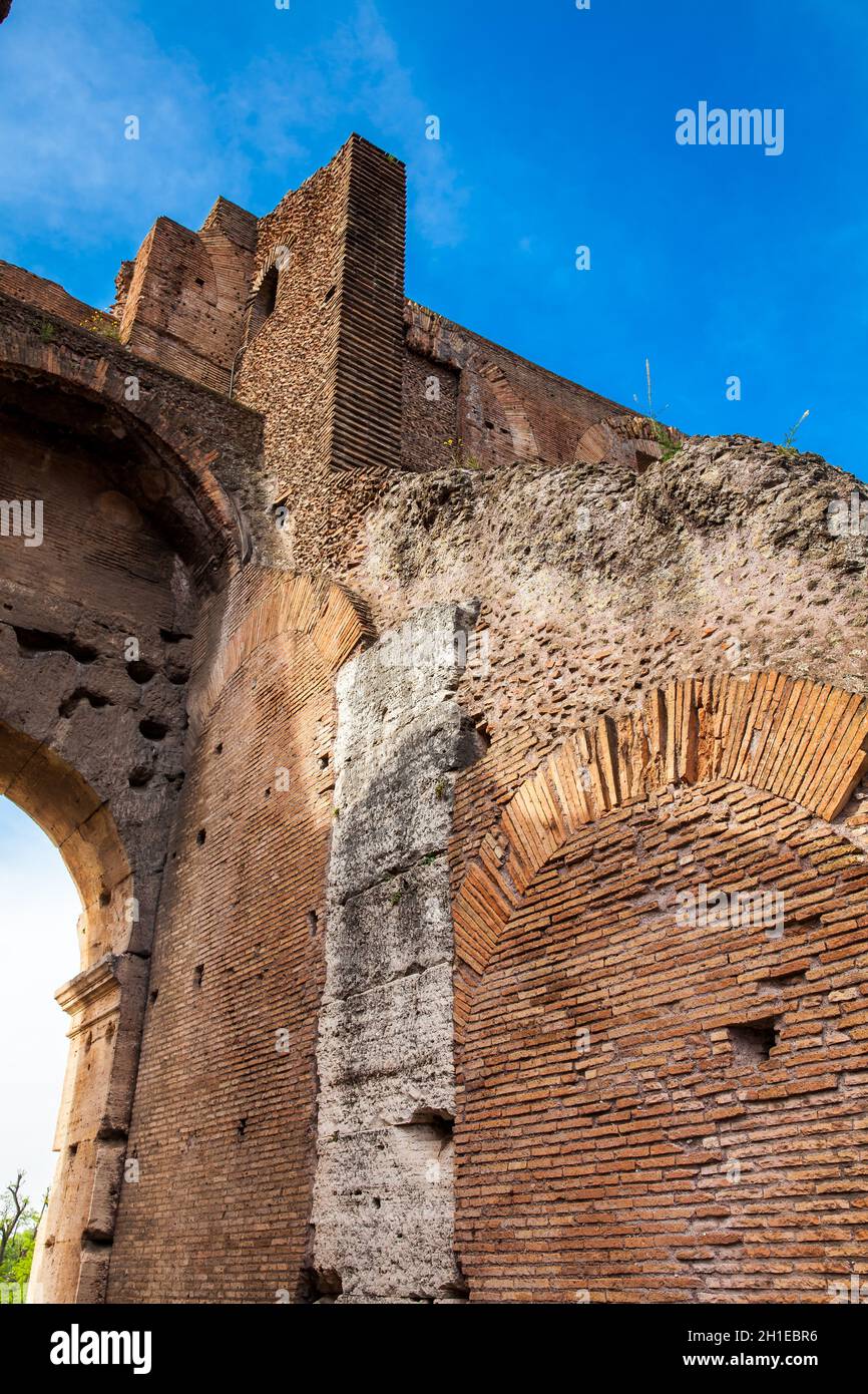 ROME, ITALY - APRIL, 2018: Detail of the walls of the famous Colosseum ...
