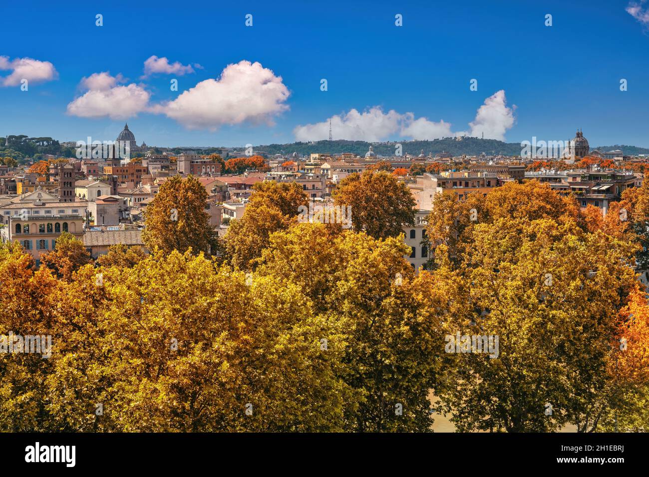 Rome Italy, high angle view city skyline timelapse with autumn foliage ...