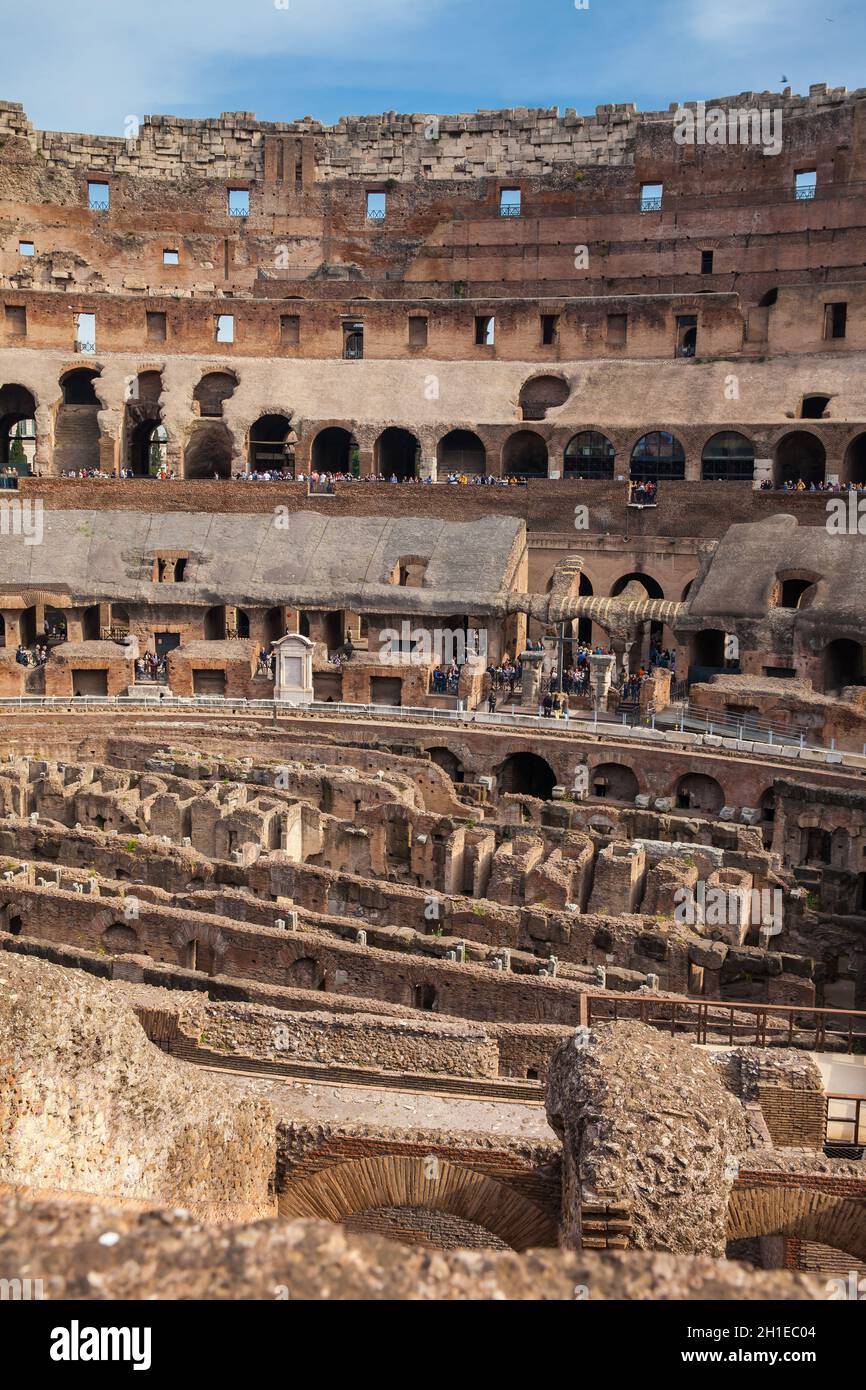 ROME, ITALY - APRIL, 2018: View of the seating areas and the hypogeum ...