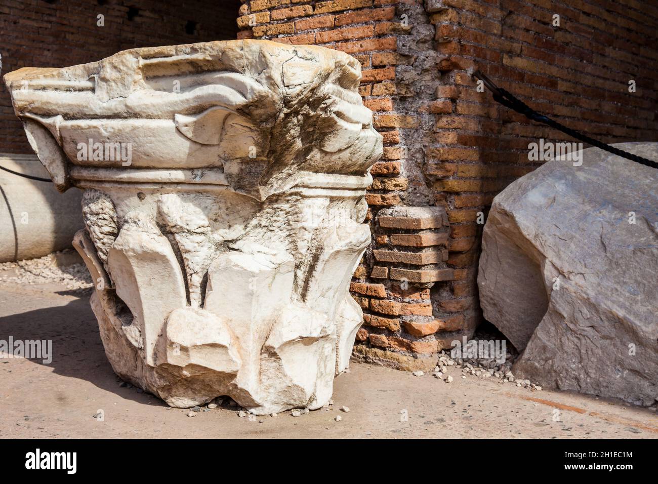 ROME, ITALY - APRIL, 2018: Remains of the capitals of the ancient ...