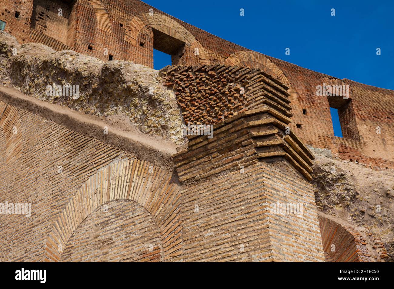 ROME, ITALY - APRIL, 2018: Detail of the walls of the famous Colosseum ...