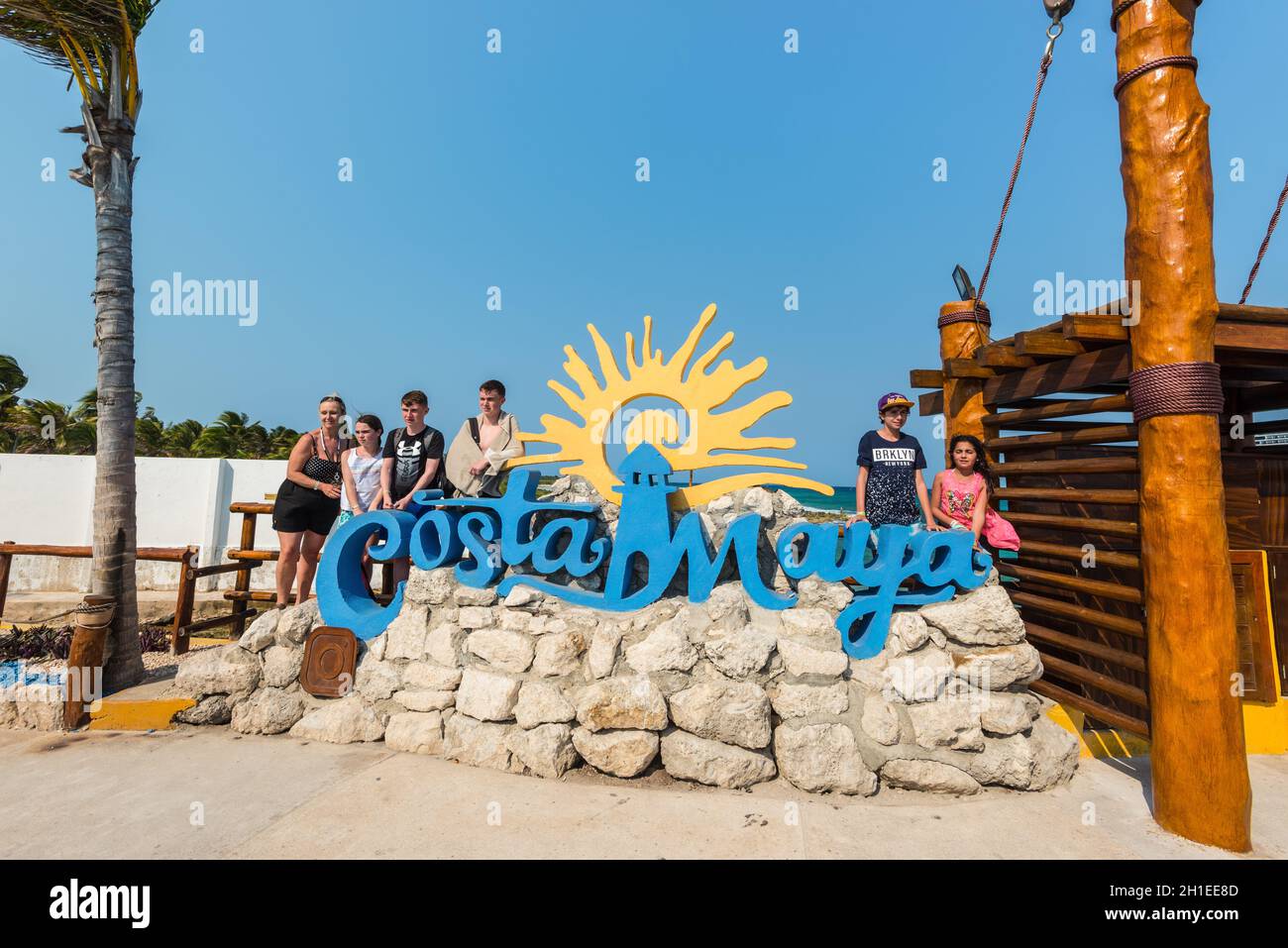 Costa Maya, Mexico - April 26, 2019: Street view at day with tourists ...