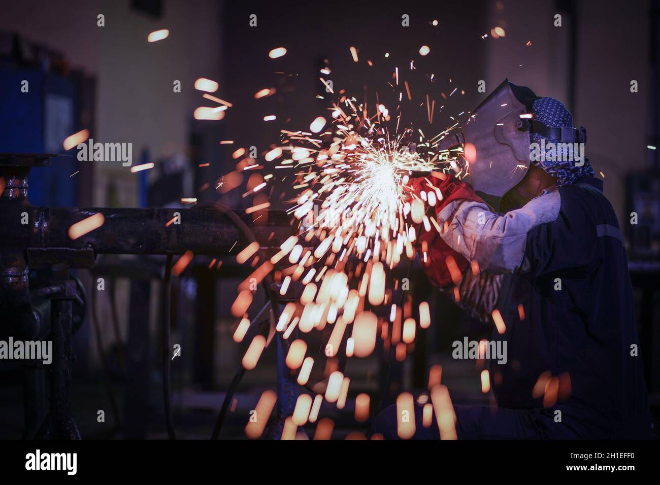 Welder grinds metal hi-res stock photography and images - Alamy