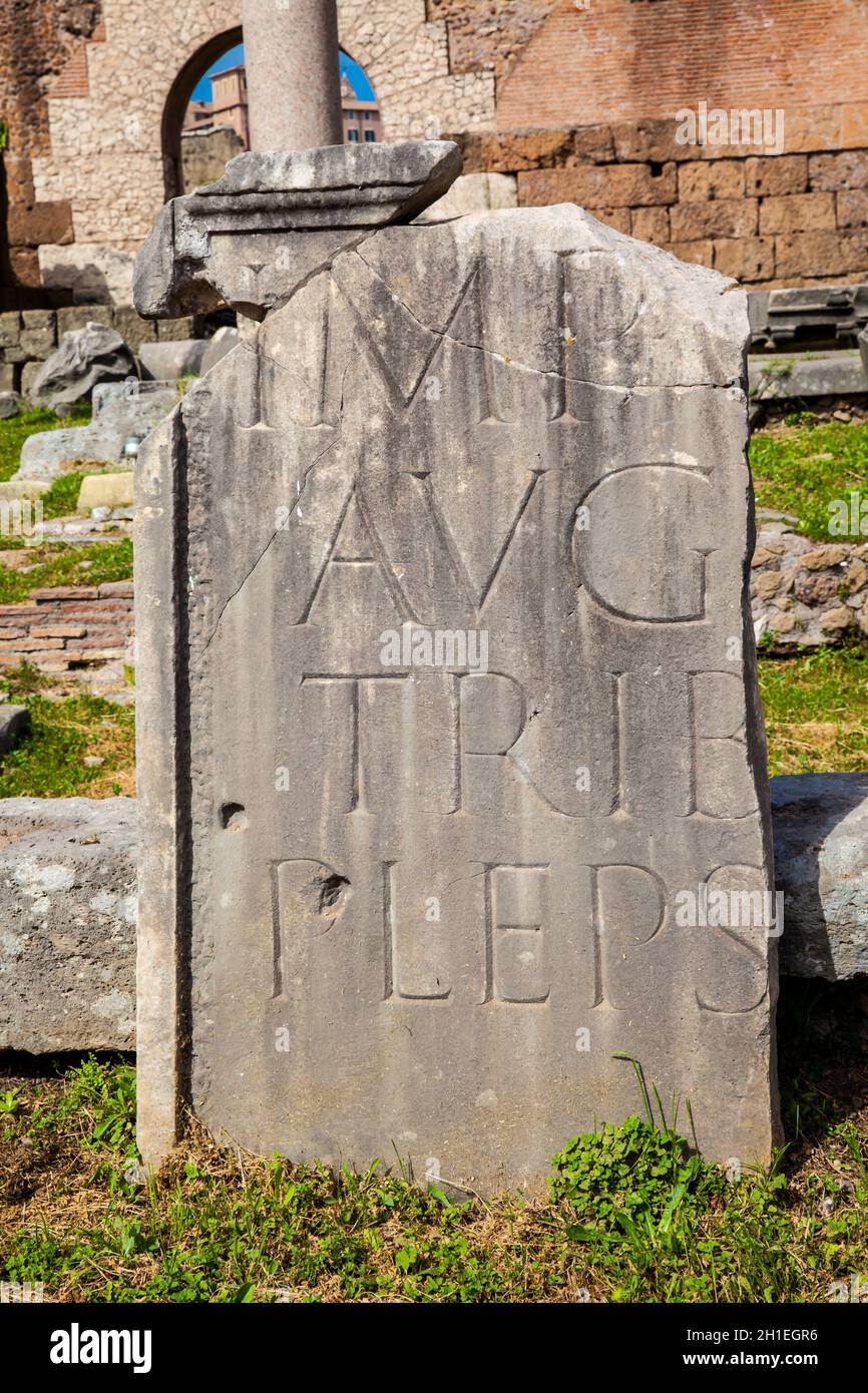 Ancient stone inscriptions at the entrance to the Basilica Aemilia at ...