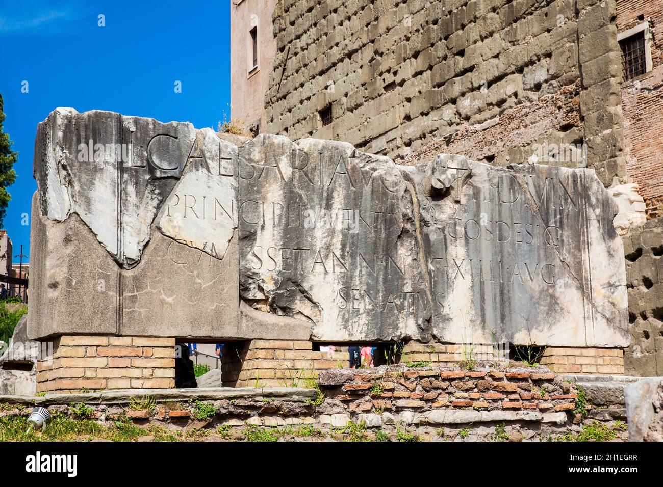 Ancient stone inscriptions at the entrance to the Basilica Aemilia at ...