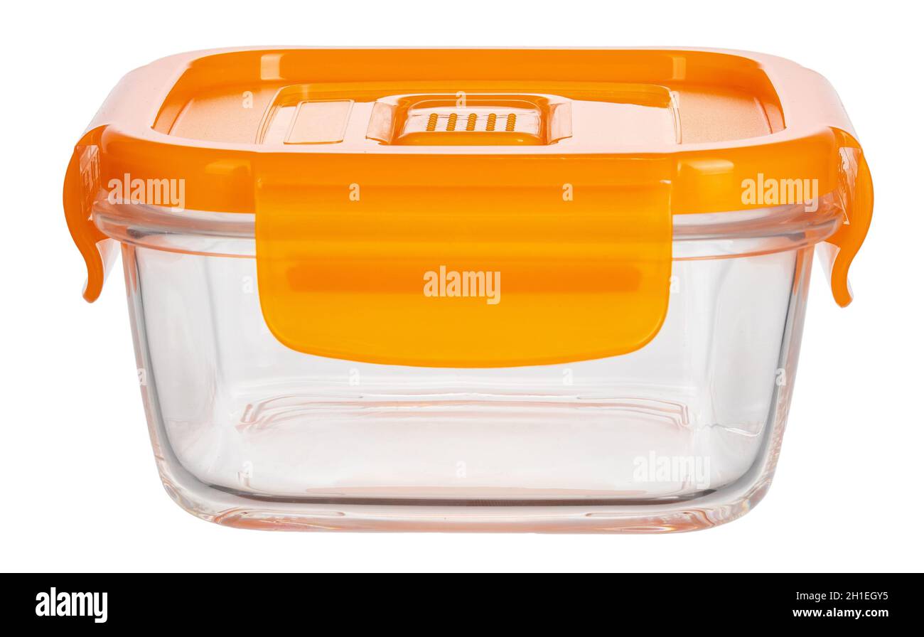 Close up of glass food containers isolated on white background Stock ...