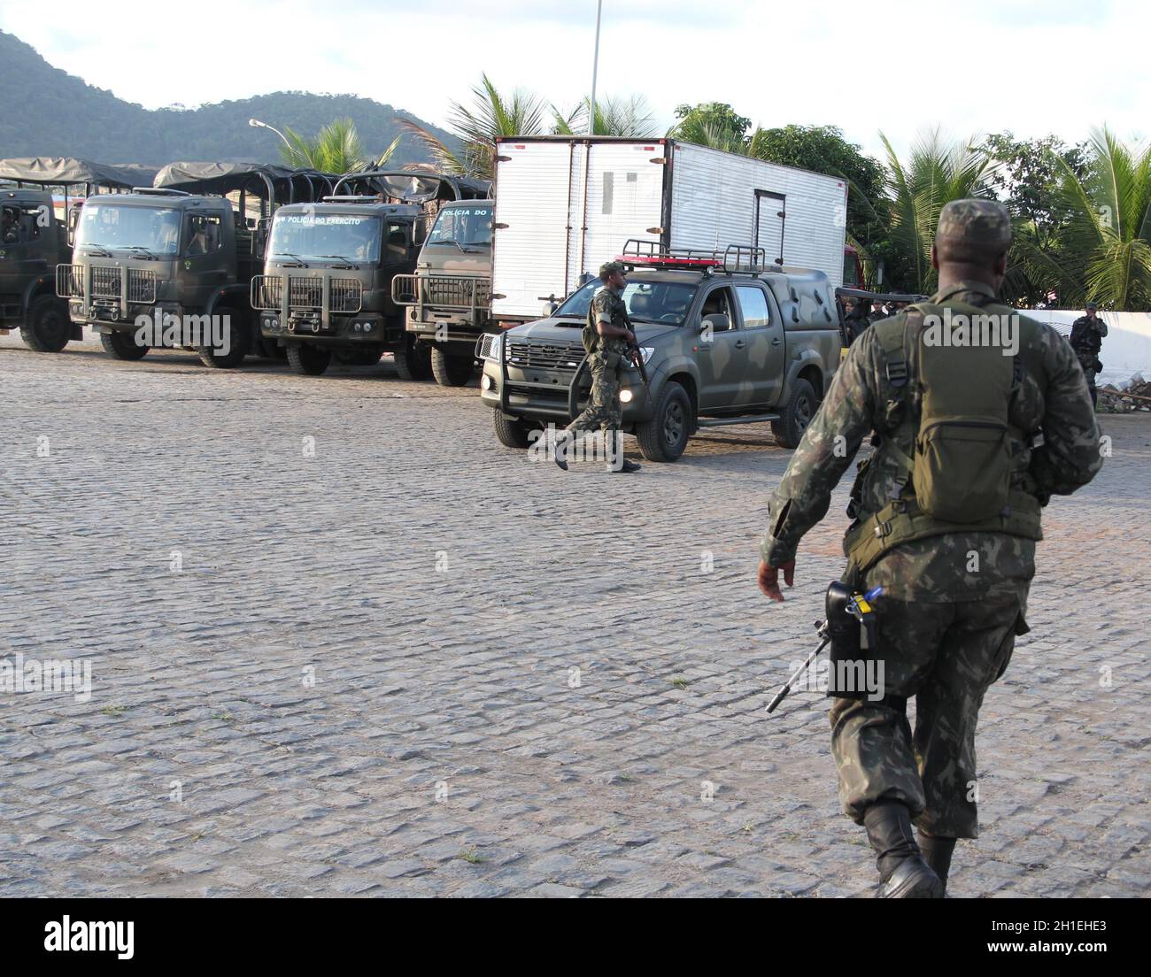 buerarema, bahia / brazil - february 14, 2014: Army soldiers patrol the ...