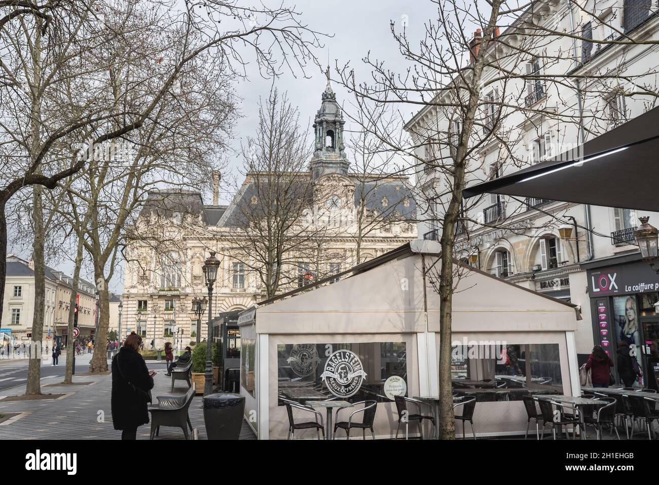 Tours, France - February 8, 2020: Street ambiance and architecture in a ...