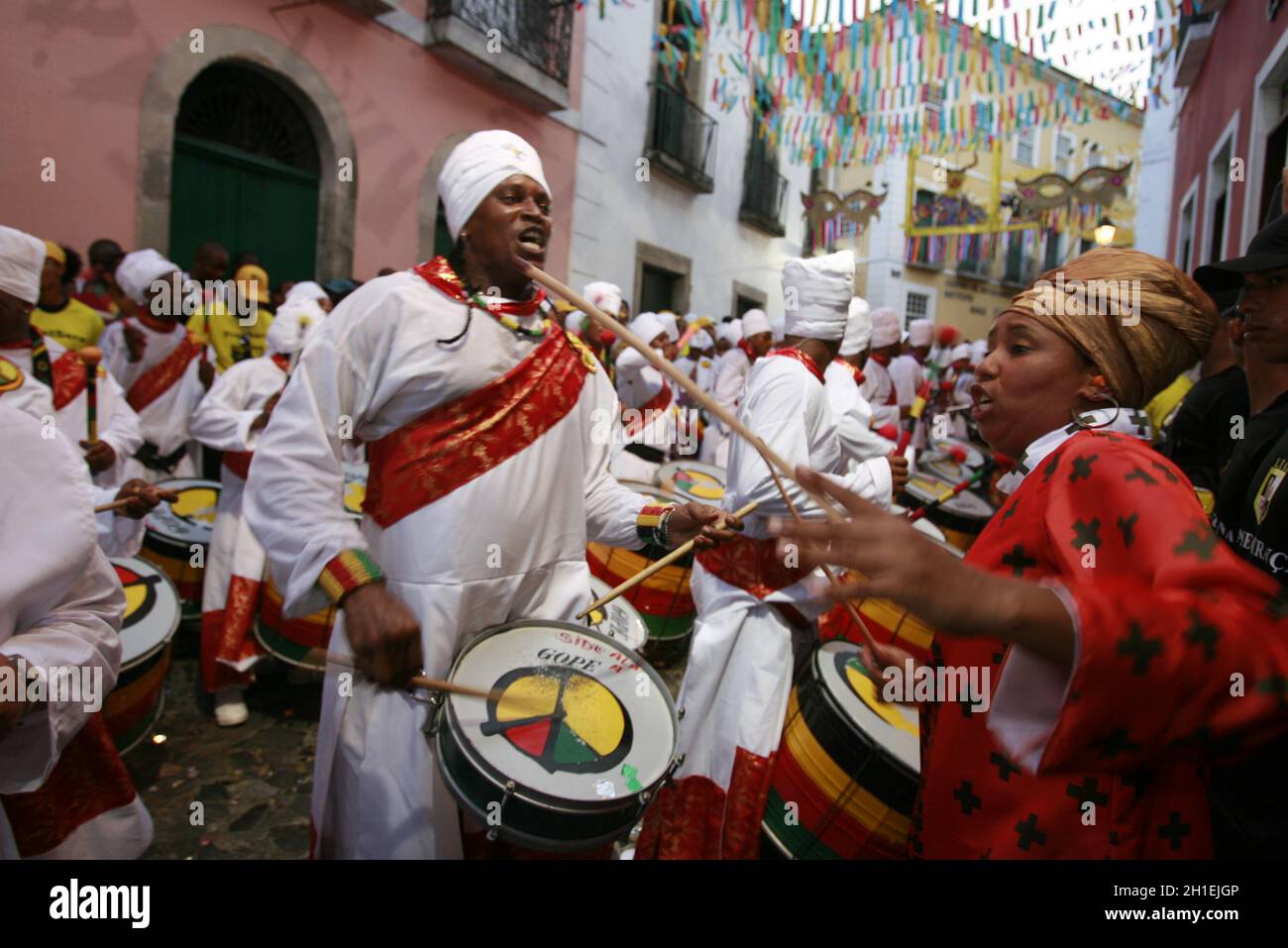 salvador, bahia / brazil - february 13, 2015: Members of the Olodum ...