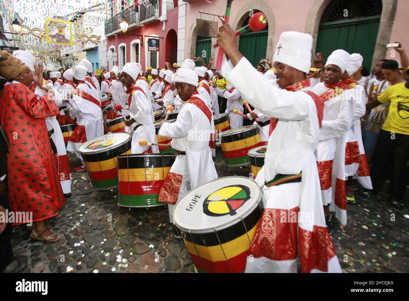 salvador, bahia / brazil - february 13, 2015: Members of the Olodum ...