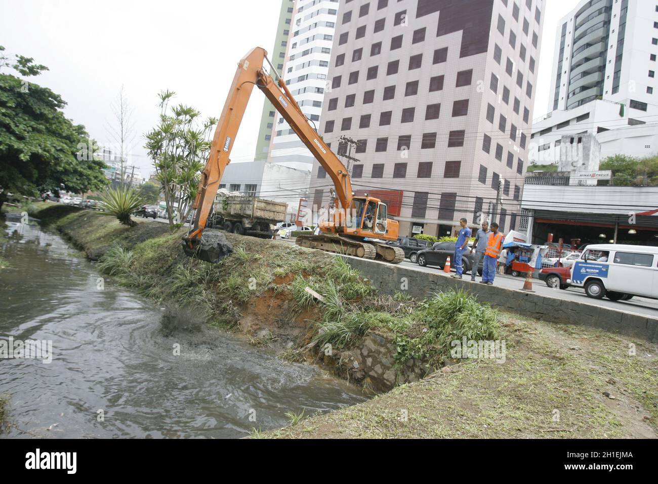 salvador, bahia / brazil - april 10, 2015: Machine does cleaning the ...