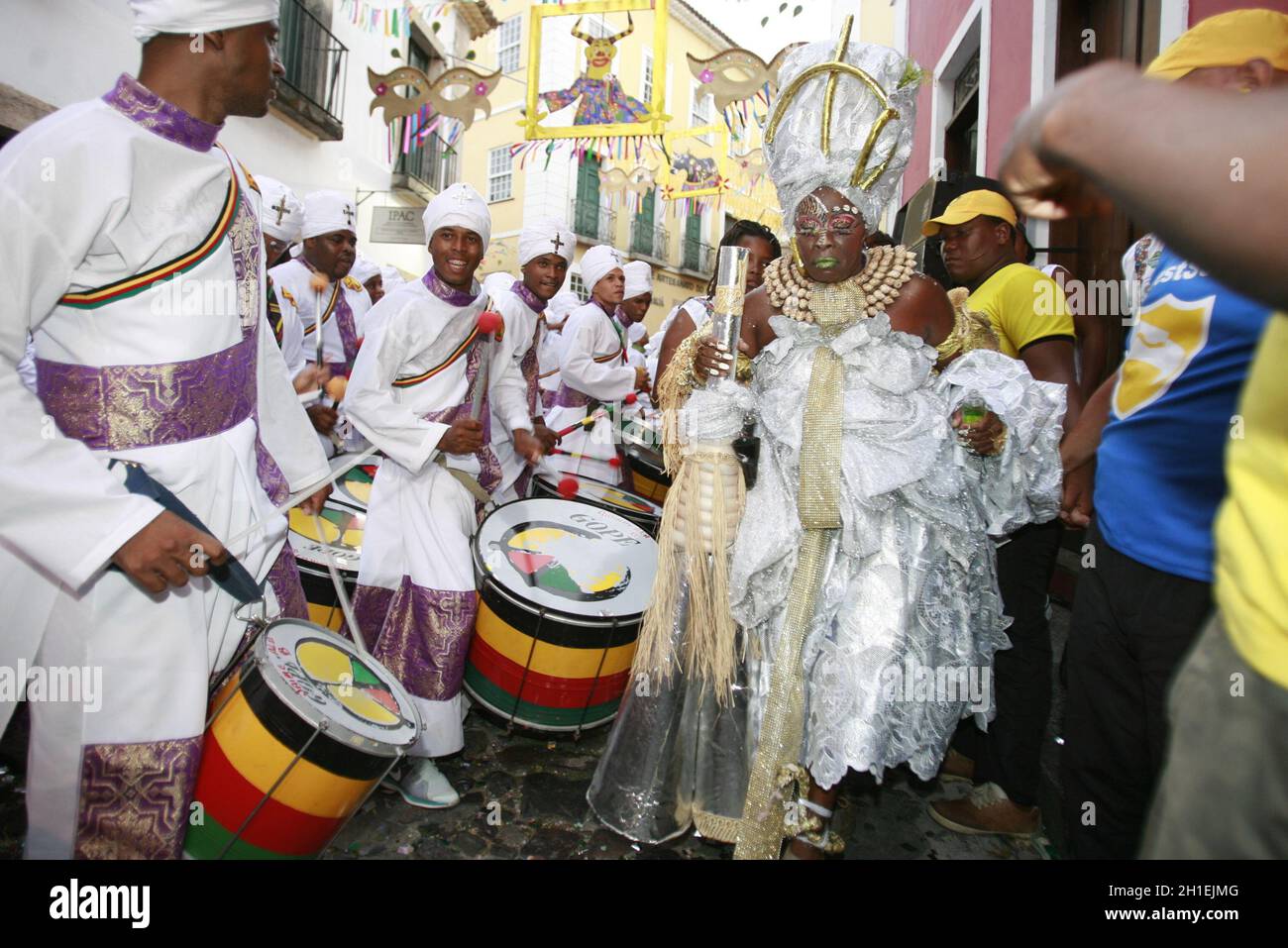 salvador, bahia / brazil - february 13, 2015: Members of the Olodum ...