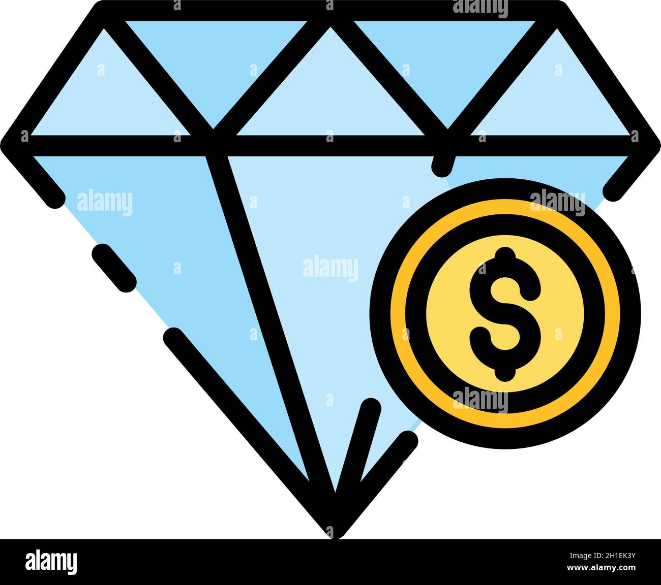 Diamond currency icon. Outline diamond currency vector icon color flat ...