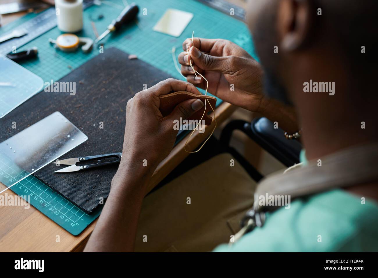 Close up of unrecognizable African-American man creating handmade ...