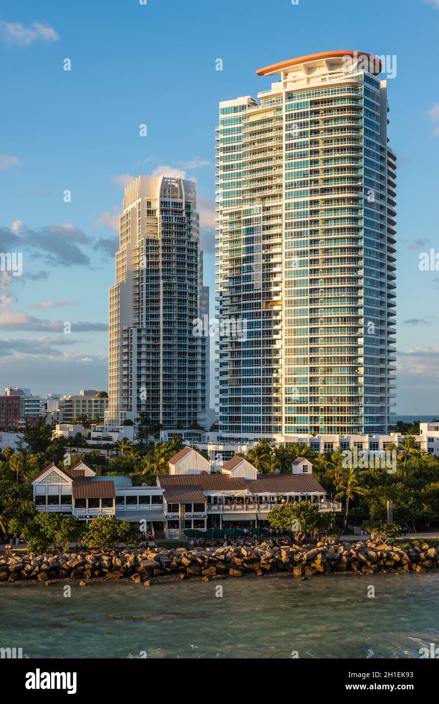 Miami, FL, United States - April 20, 2019: Highrise apartment buildings ...