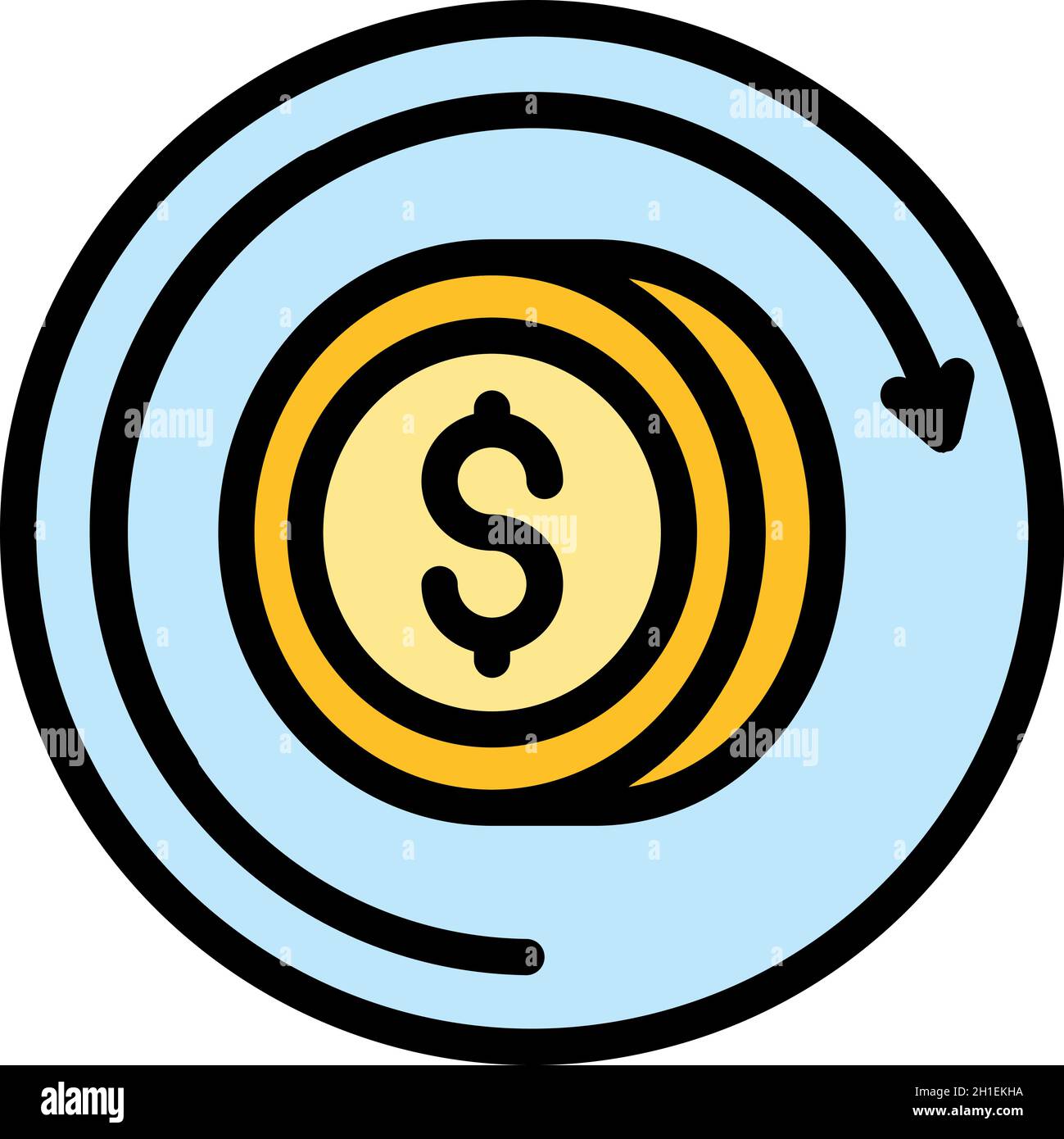 Coin and circular arrow icon. Outline coin and circular arrow vector ...