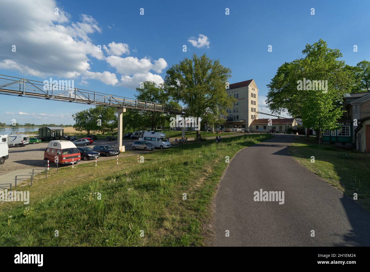 GROSS NEUENDORF, GERMANY - MAY 09, 2020: Old merchant port on the Oder ...
