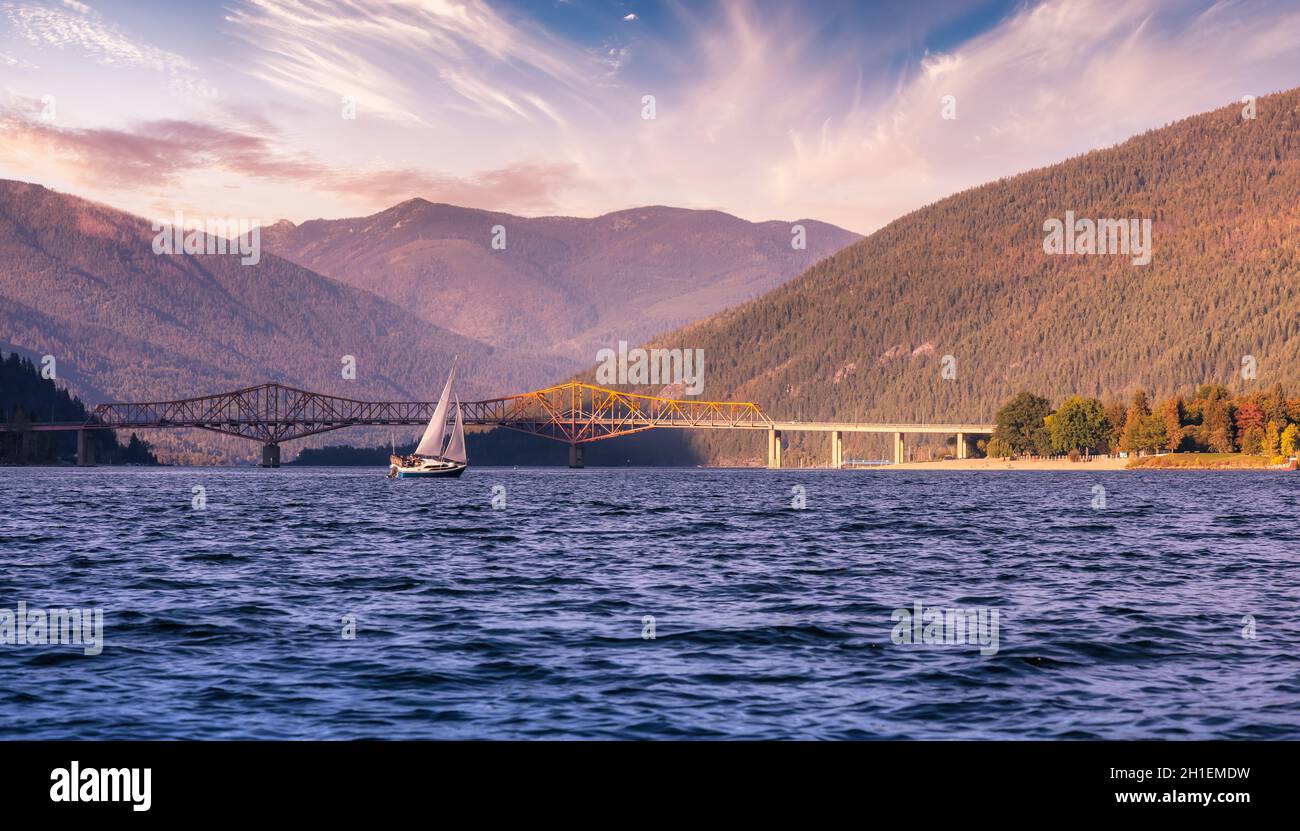 Big Orange Bridge in Nelson, BC, Canada. Kootenay River Stock Photo - Alamy