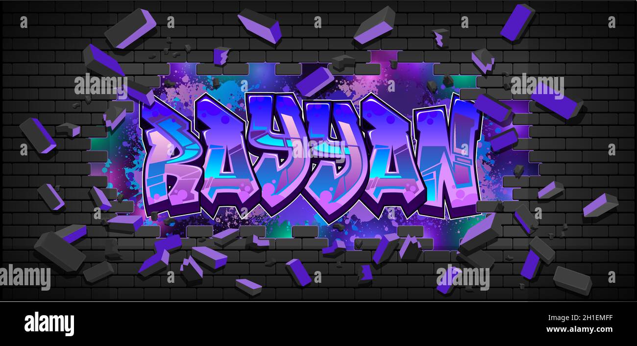 Graffiti styled Name Design - Rayyan Cool legible graffiti art Stock ...