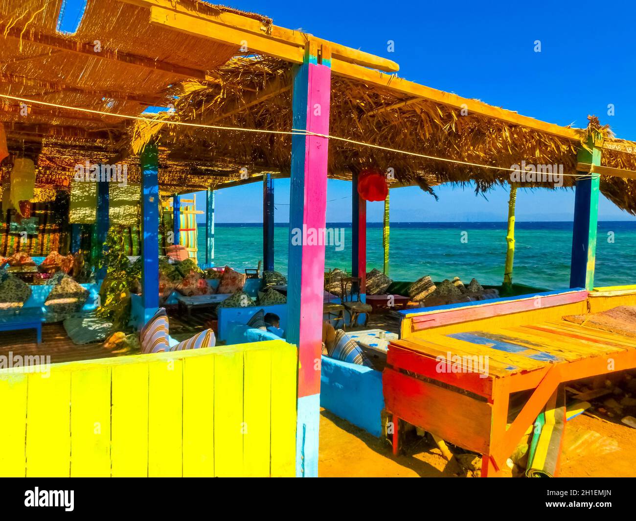 Dahab, Egypt - February 17, 2020: The outdoor cafe or lounge and relax ...