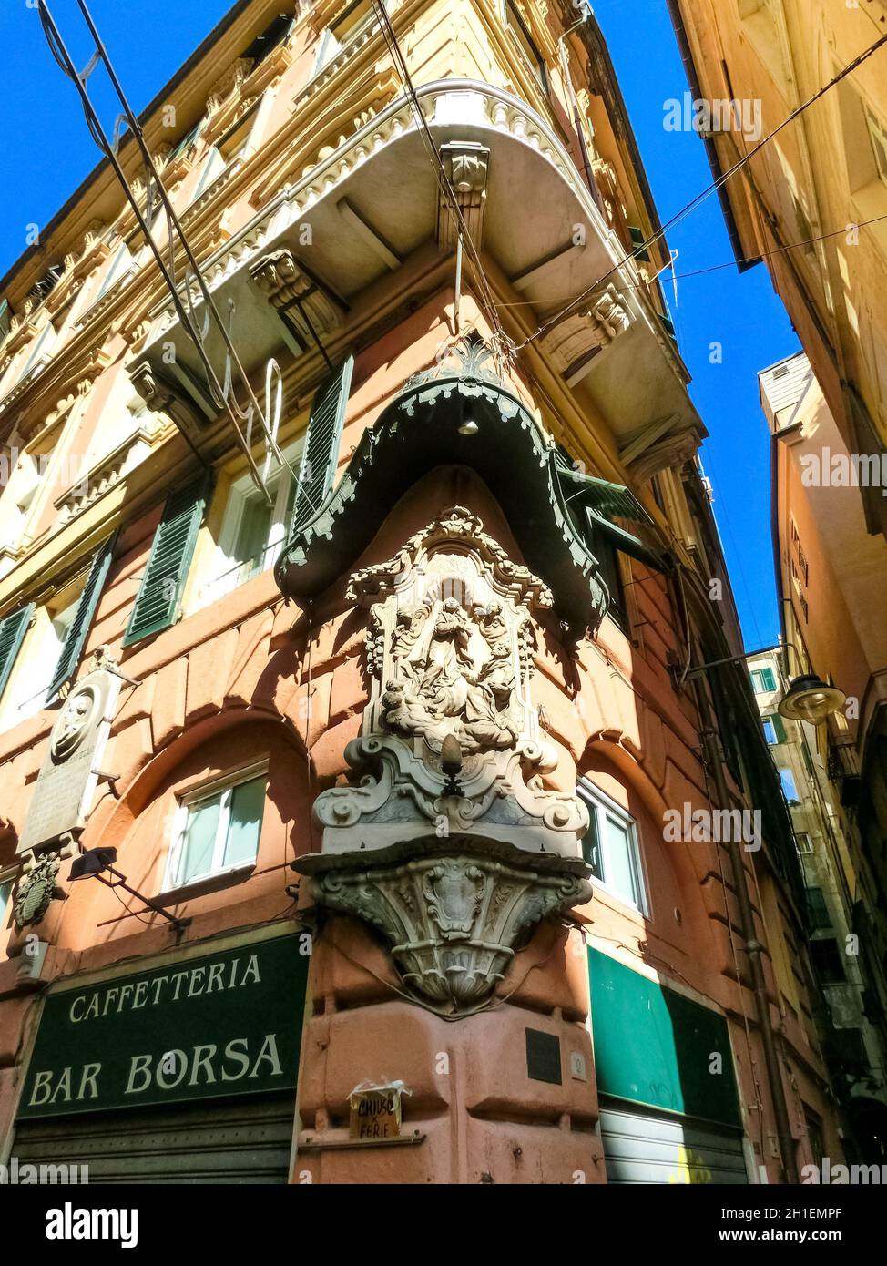 Genoa, Liguria, Italy - September 11, 2019: Facades of old Italian ...