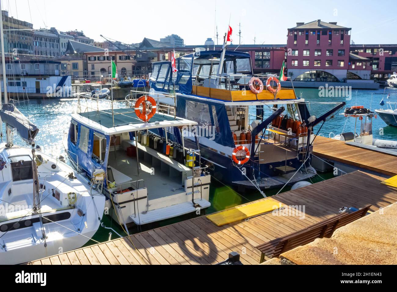 View of the seaport of Genoa at Italy Stock Photo - Alamy