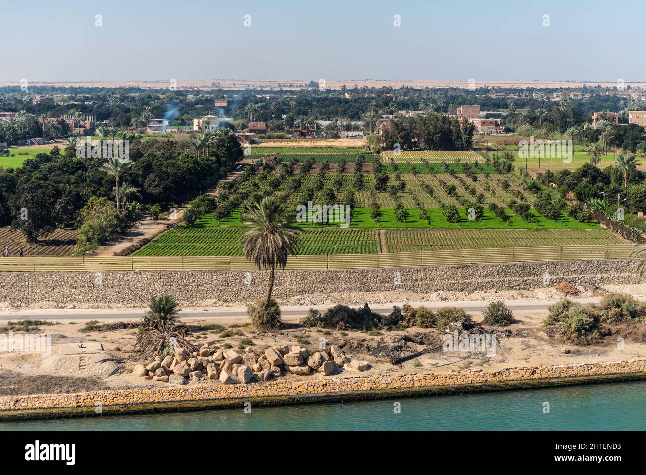 Ismailia, Egypt - November 5, 2017: Typical Suez canal landscape, farm ...