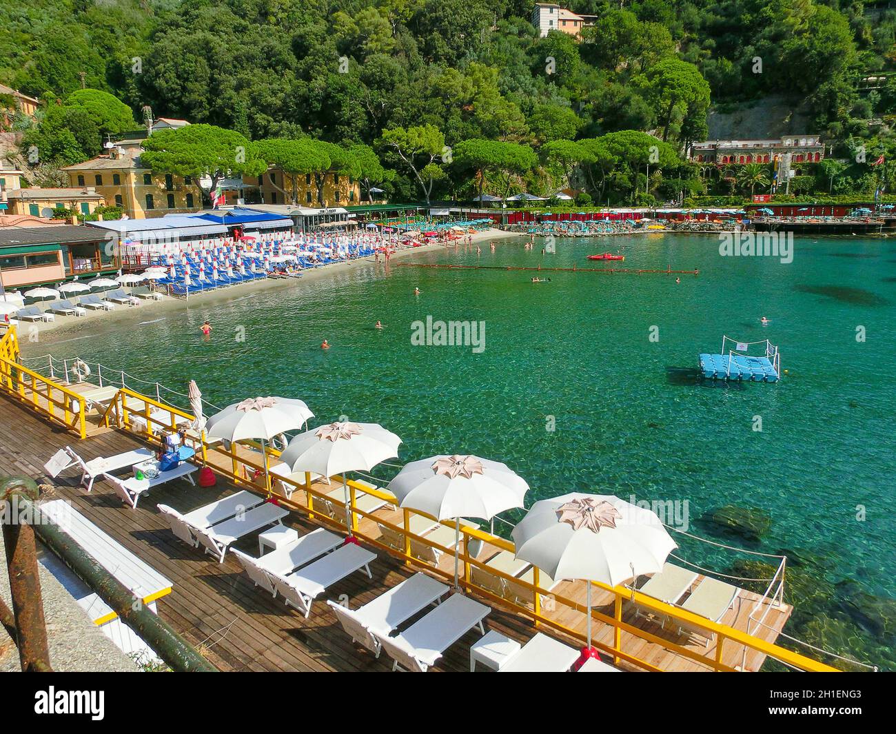 Portofino, Italy - September 16, 2019: The sand beach known as paraggi ...