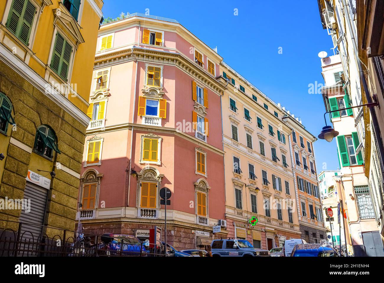 Genoa, Liguria, Italy - September 11, 2019: Facades of old Italian ...
