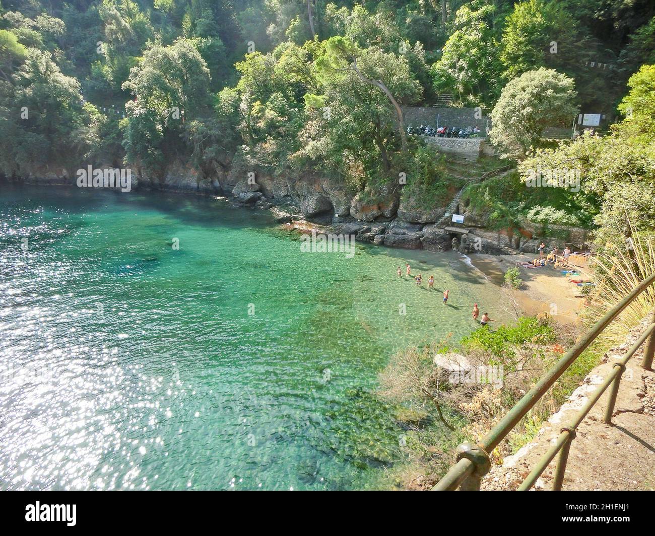 Portofino, Italy - September 16, 2019: The sand beach known as paraggi ...