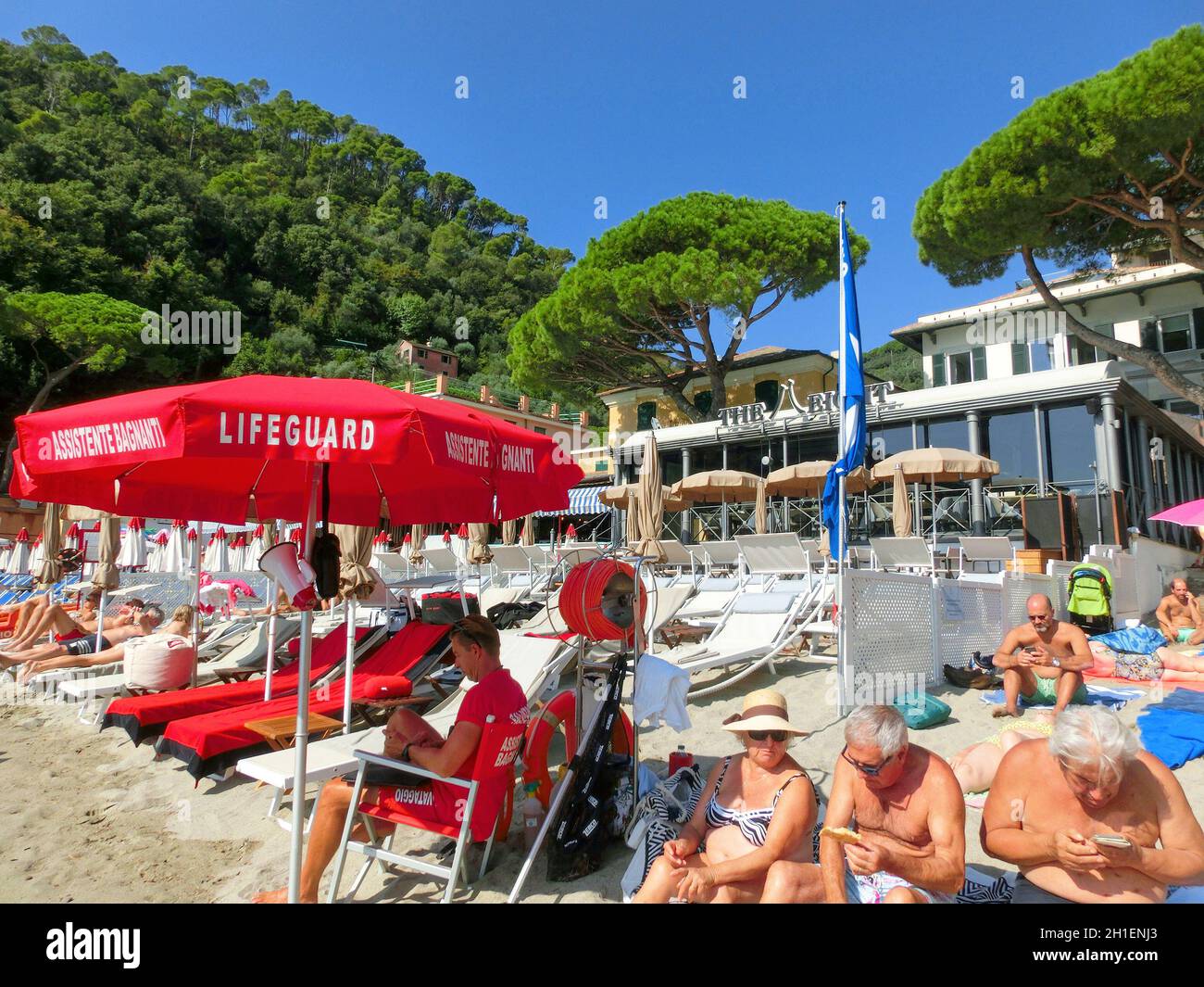 Portofino, Italy - September 16, 2019: The sand beach known as paraggi ...