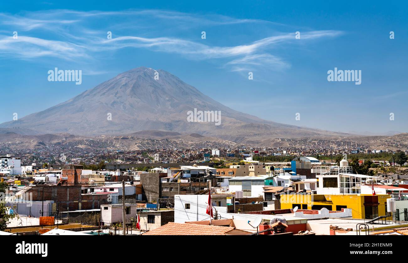 Misty Volcano seen from Yanahuara in Arequipa, Peru Stock Photo - Alamy