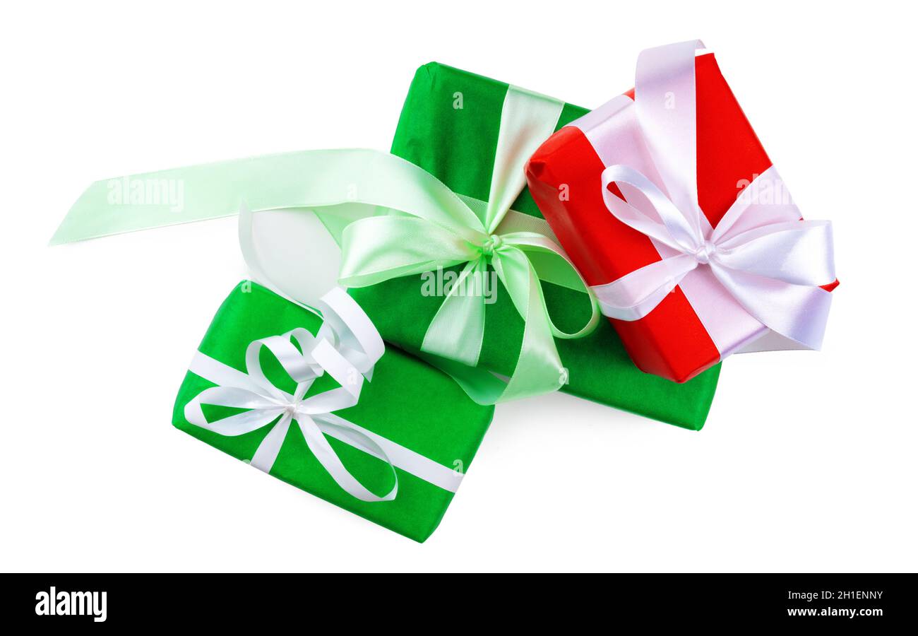 Three beautiful wrapped gifts isolated on white background Stock Photo ...