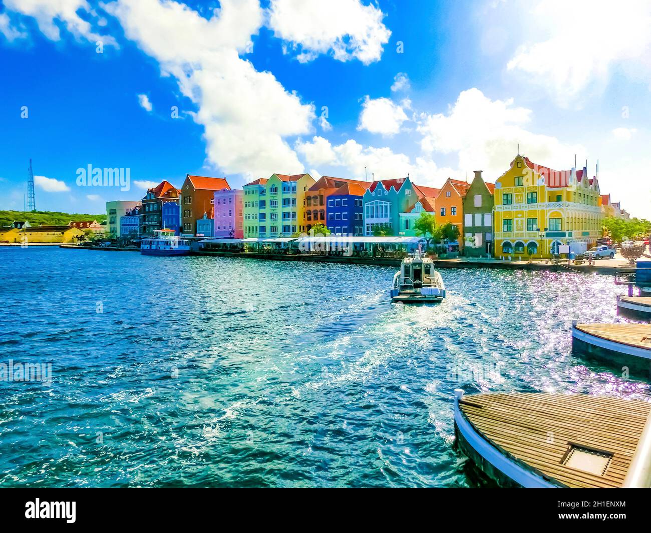 Queen Emma Bridge in front of the Punda district, is a pontoon bridge ...