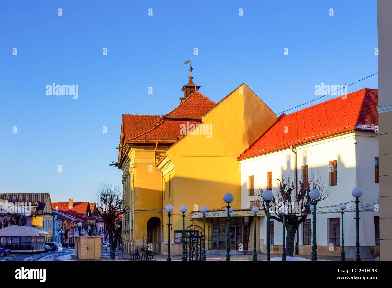 Colourful houses on the Main street of Kezmarok, Slovakia, a small town ...