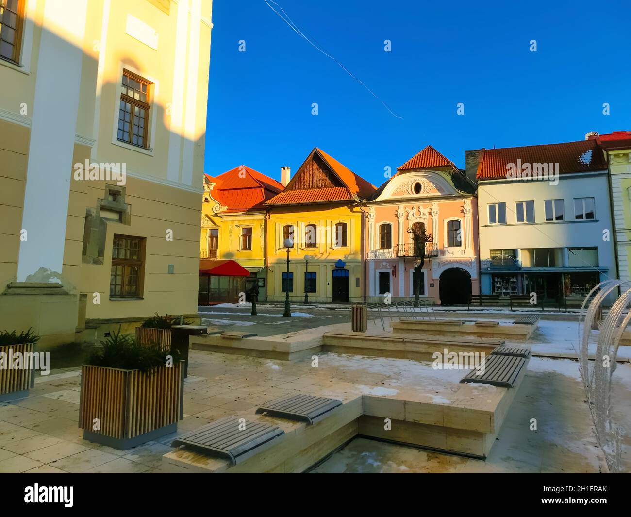 Colourful houses on the Main street of Kezmarok, Slovakia, a small town ...