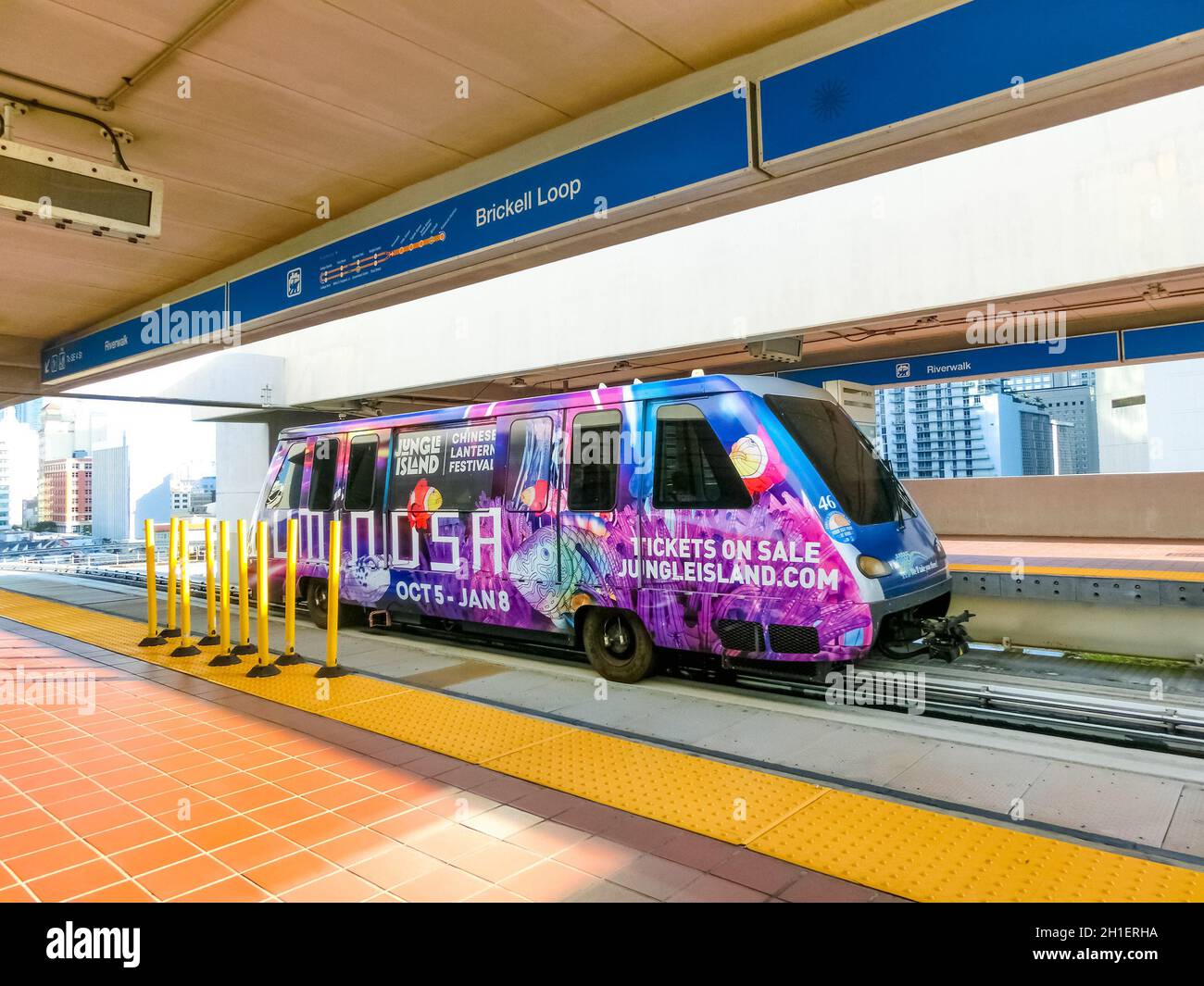 Miami, USA - November 30, 2019: Skytrain Mover wagon at daytime at ...