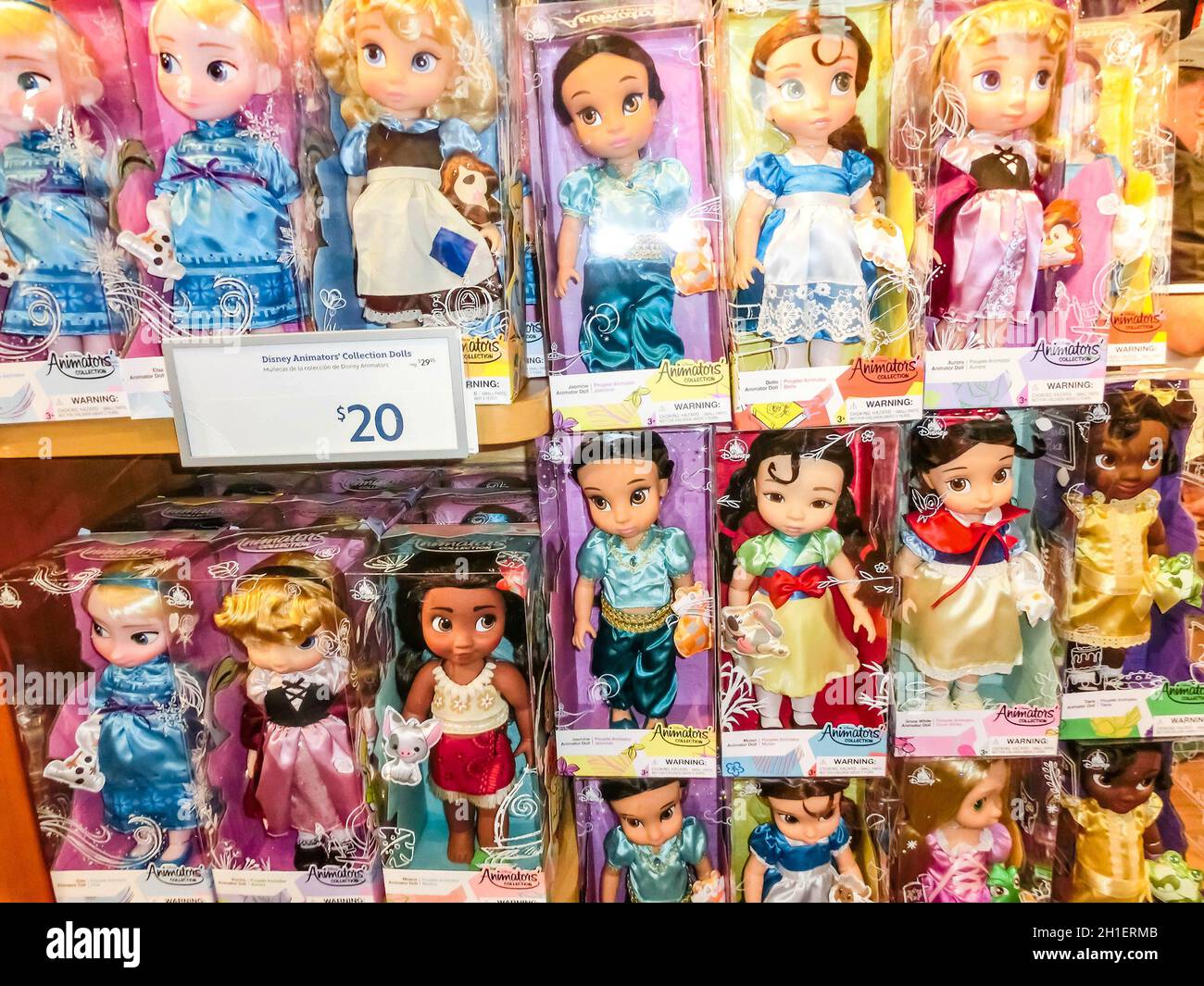 Miami, USA - November 30, 2019: The colorful princesses at Disney store ...