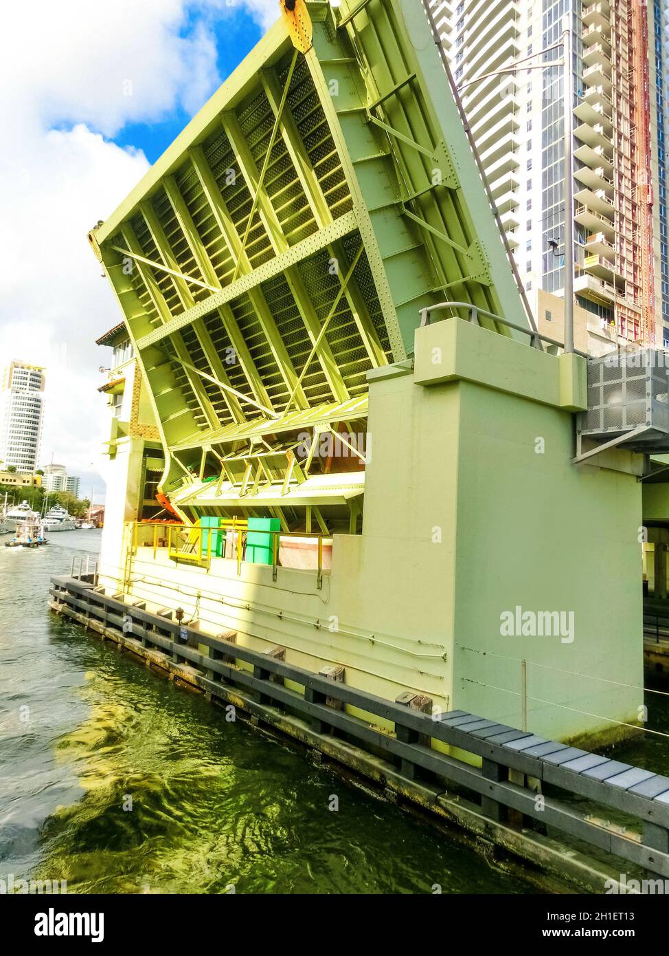 Opened draw bridge at harbor in Fort Lauderdale at Florida Stock Photo ...