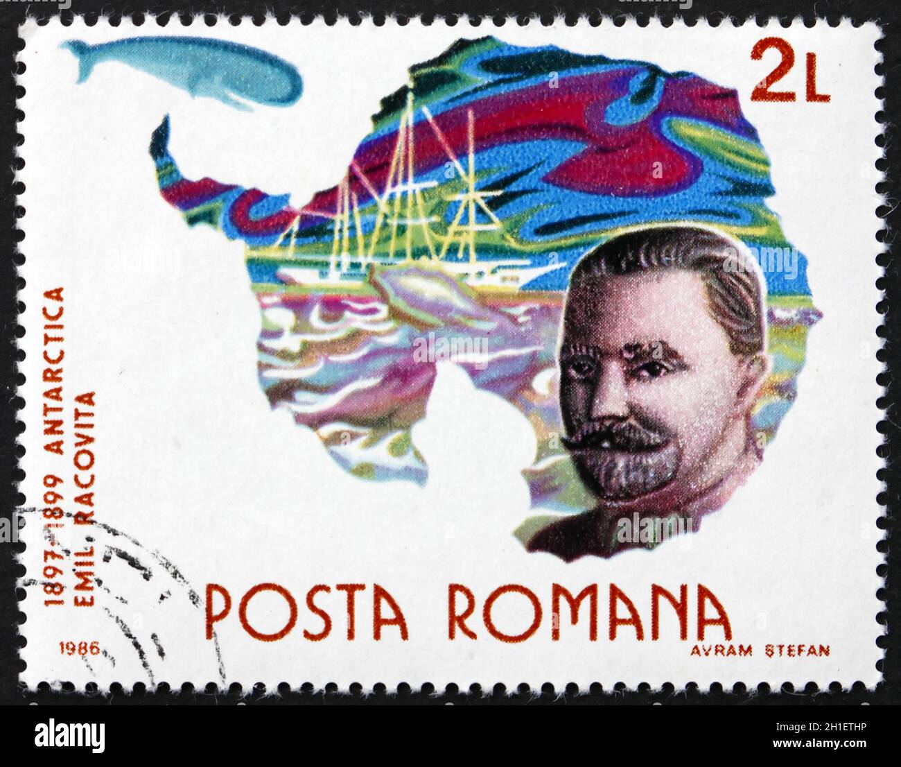 ROMANIA - CIRCA 1986: a stamp printed in Romania shows Emil Racovita ...