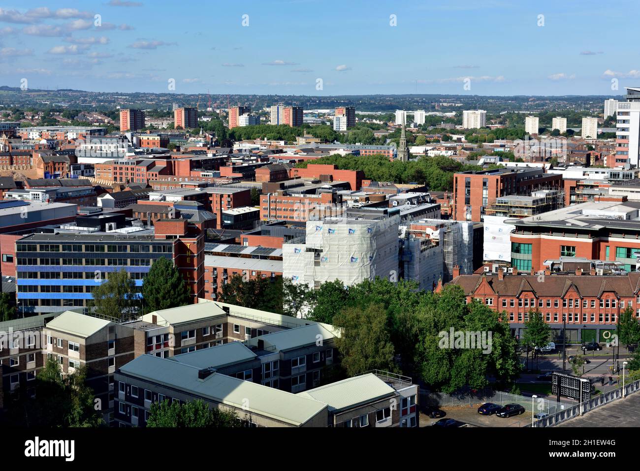 View of Birmingham city skyline with buildings and residential tower ...