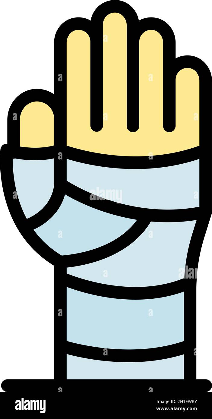 Plaster hand icon. Outline plaster hand vector icon color flat isolated ...