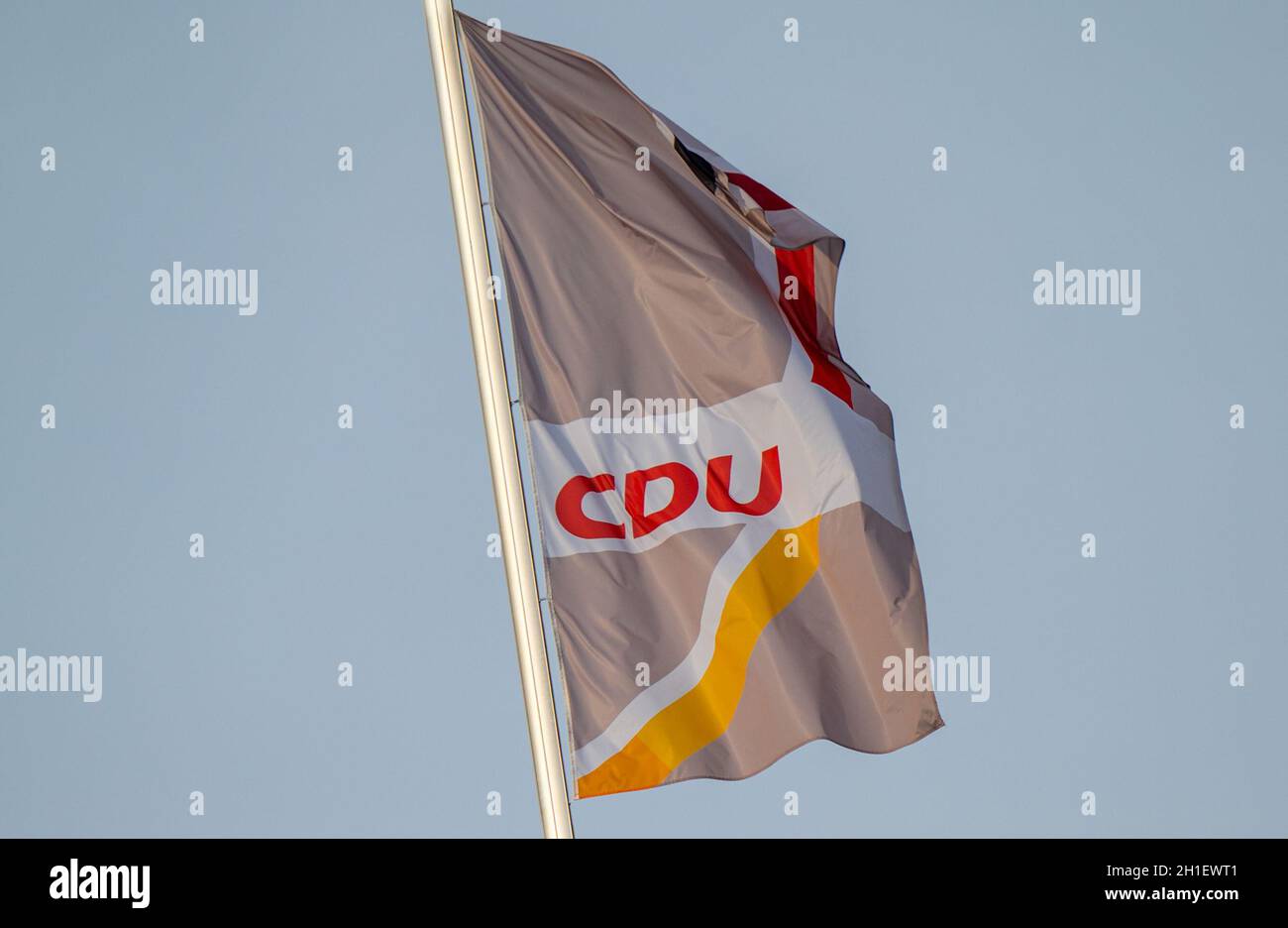 Berlin, Germany. 18th Oct, 2021. The CDU flag waves in the wind in ...