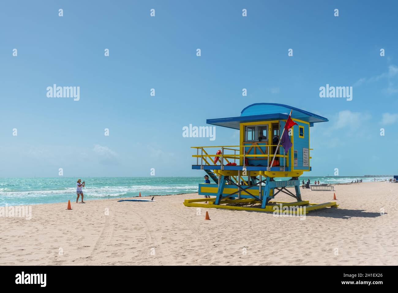 Miami, FL, USA - April 19, 2019: The Lifeguard tower in a Art Deco ...