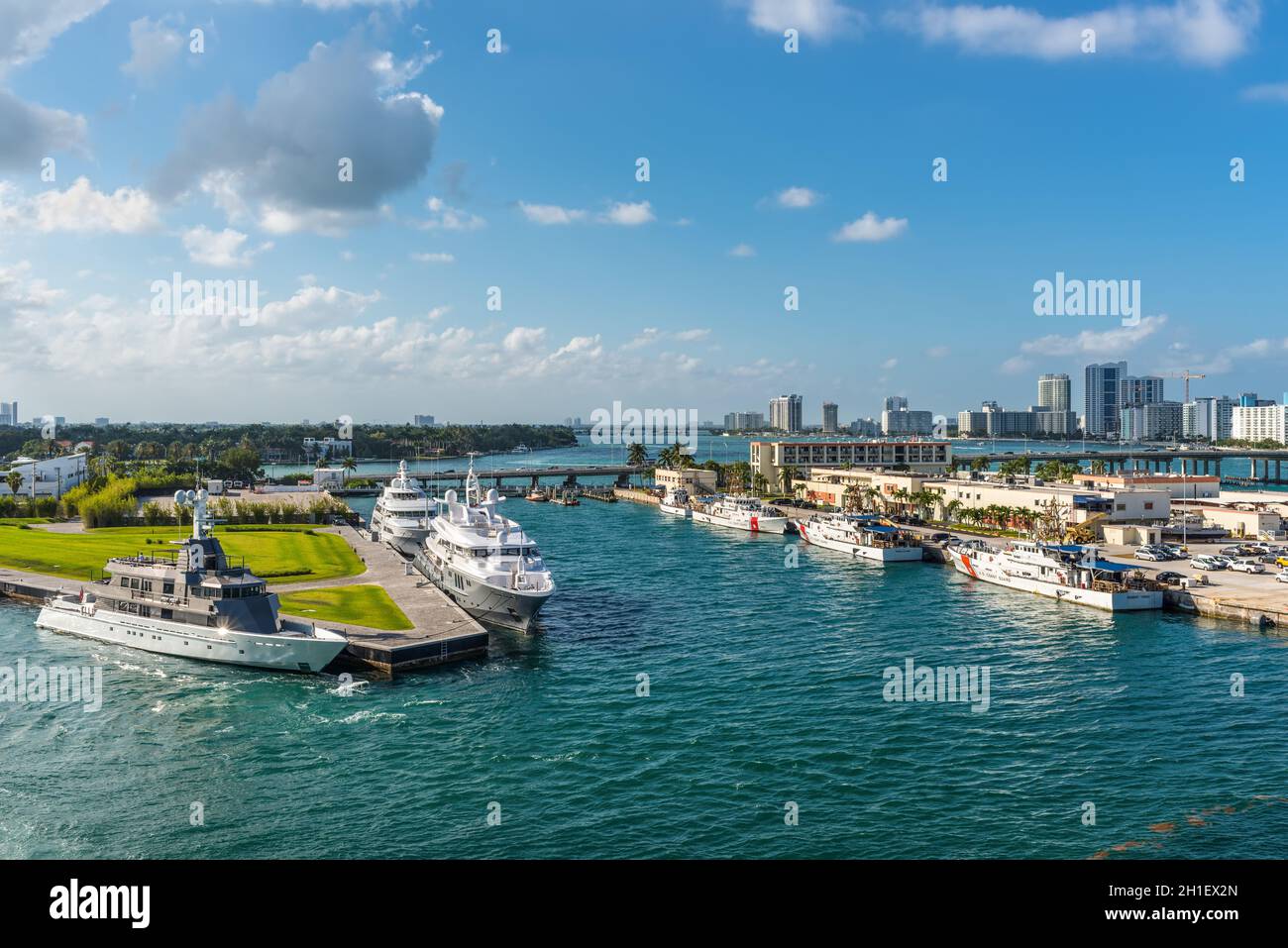 Miami, FL, United States - April 28, 2019: Luxury yachts and U.S. Coast ...